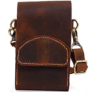 Handmade Mens Crossbody Phone Bag, Iphone 13 Pro Wallet Case, Cell Phone Crossbody Bag, Phone Case With Adjustable Strap, Crossbody Phone Wallet For Men, Leather Phone Wallet (Dark Brown)