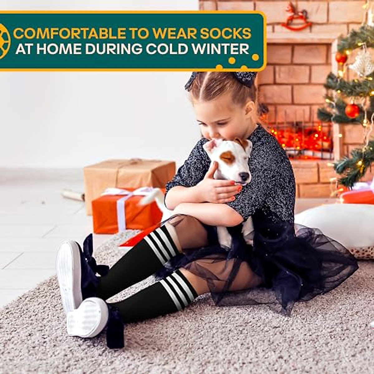 V TOWER 6 Pairs Soccer Socks for Girls Knee High Socks White Soccer Socks Youth Long Socks for Boys Black Socks for Boys 8-10 Years