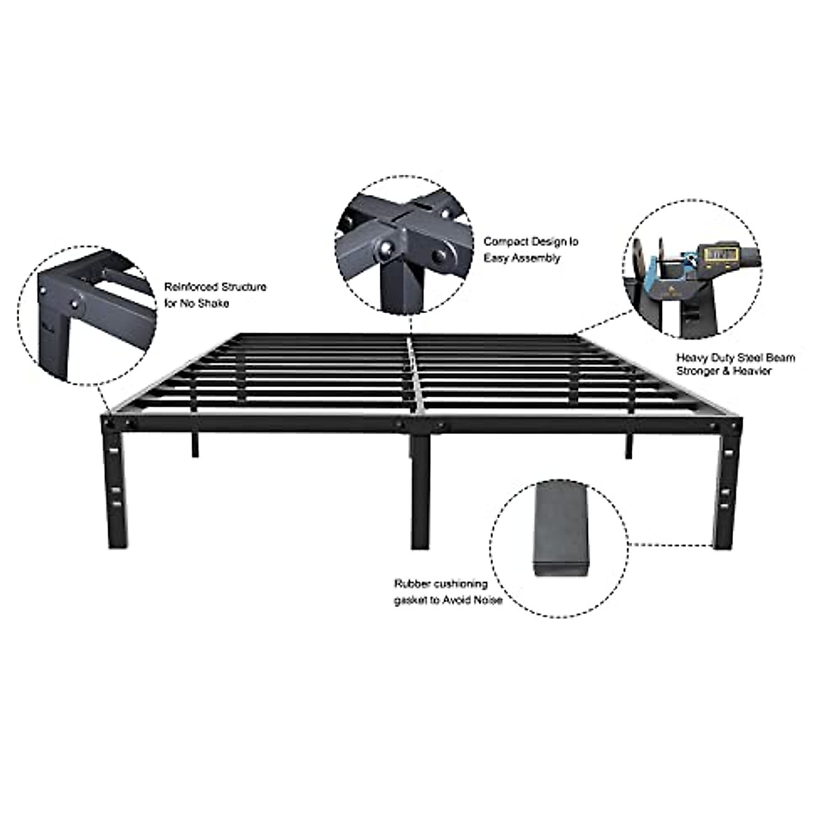 AMOBRO King Size Bed Frame with Storage, Metal 14 Inch Platform Base Foundation Heavy Duty Slats Support Easy Assembly Noise Free No Box Spring Needed Bedframe King Size, Black