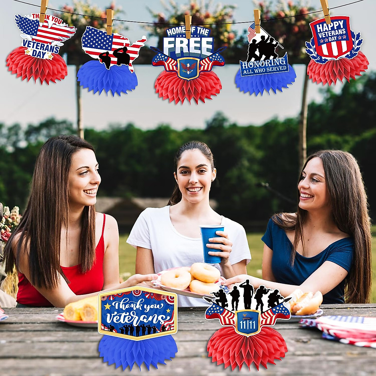 Happy Veterans Day Table Decorations, Veterans Day Centerpieces for Tables, Army Deployment Party Supplies, Patriotic Thank You Veterans Day Decorations Military Welcome Home Honeycomb Table Topper