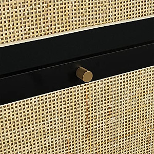 FOKWE Natural Rattan Shoe Cabinet, Shoe Cabinet with 3 Flip Drawers and Storage Shelves, Modern 3-Tier Shoe Rack Storage Cabinet for Entryway, Hallway, Bedroom(Black)