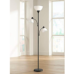 360 Lighting Bingham Modern Torchiere Standing Floor Lamp 71 1/2" Tall Black Metal 3-Light White Shade Decor for Living Room Reading House Bedroom Home Office House