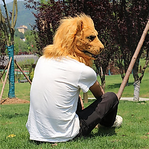 Xerial Realistic Furry Animal Mask with LED Light, Plush Lion Mask with Moving Jaw