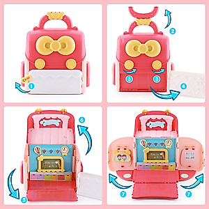 iPlay, iLearn Backpack Dollhouse Playset for Girls 3-5, Kids Pretend Play Doll House Set W/ Portable Backpack, Dolls, School Accessories, Birthday Gifts for 4 5 6 Year Olds Children Toddlers