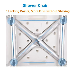 Bath Shower Safety Chair Seat with Bath Brush, Adjustable and Anti-Slip Bench Bathtub Stool for Elderly or Seniors (WhiteShowerChair-BathBrush)