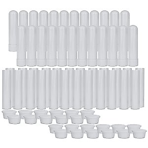 50 Pcs, White Essential Oil Aromatherapy Blank Nasal Inhaler Tubes(Including 50 unscented Wicks +3 Polyethylene Pipette Droppers)
