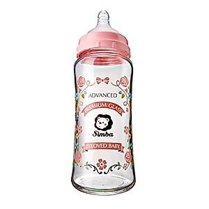 Simba Crystal Romance Wide Neck Borosilicate Glass Feeding Bottle - 9 oz (Pink, Packs of 3)