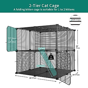 YITAHOME Cat Cage 2 Tier Indoor Cat Enclosures Kitten Cage DIY Pet Playpen Metal Kennel for 1-2 Cats, Ferret, Chinchilla, Rabbit, Small Animals, Kitty, Squirrel, RV Travel, Camping