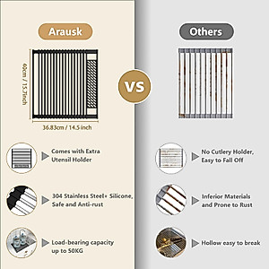 Arausk 15.7" x 14.5" Roll up Dish Drying Rack Portable Dish Rack Multipurpose Dish Drainer Foldable Stainless Steel Over Sink Kitchen Drainer Rack for Cups Vegetables (L)