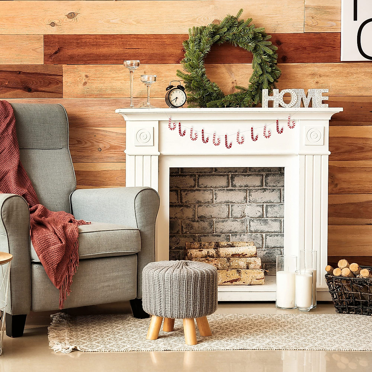 Glaciart One Felt Candy Cane Decoration (Red/White)- DIY Garland, Arts Crafts Supplies, Cute Home Decor for Christmas - Baby Mobile Ornaments - Hand-Felted Natural Wool Material - Set of 10