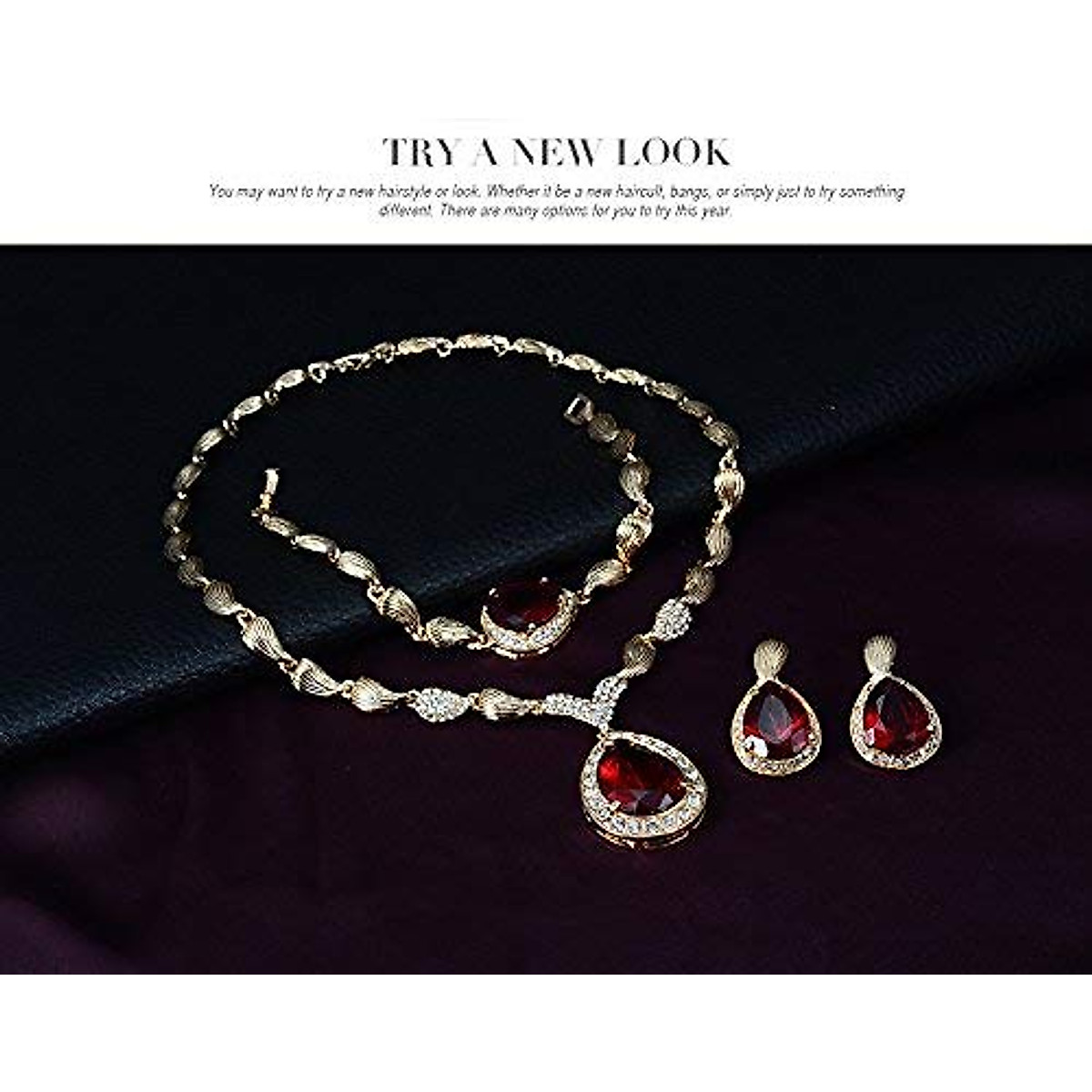 FUNOJOY Costume Red Crystal Jewelry Sets for Women Wedding Bridal Gold Plated Statement Necklace Earrings Set Prom Jewelry for Mother's Day Gift