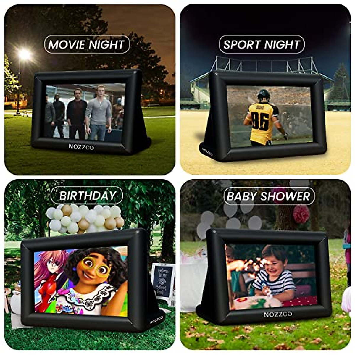 16 FT Outdoor Inflatable Projector Screen -NOZZCO- Portable Giant Movie Screen + 10x Printable Movie Ticker Templates + Lightweight & Easy to Inflate –Premium Material Made for Family Pool Party