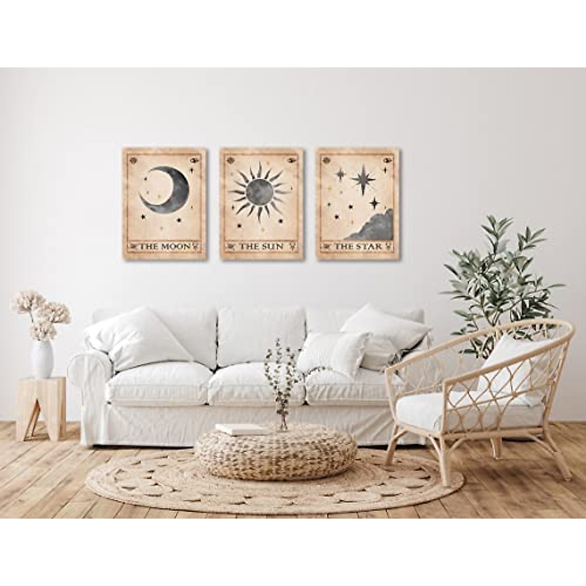 Tarot Canvas Prints Wall Art, Wiccan Art Wall Decor, Astrology Wall Decor, The Sun, Moon and Star Tarot Aesthetic Bohemian Wall Art, Celestial Canvas Prints, Mystical Home Decor, Astrology Posters Framed Ready to Hang