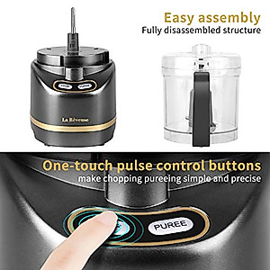 La Reveuse Electric Mini Food Processor with 200 Watts 2-Cup Prep Bowl for Mincing Chopping Grinding Blending Pureeing (Metallic Grey)