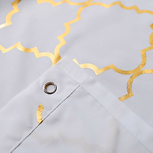 FINECITY White Shower Curtain Gold Moroccan Pattern with 12 Hooks Included, 72 x 72 Inch, 1 Panel