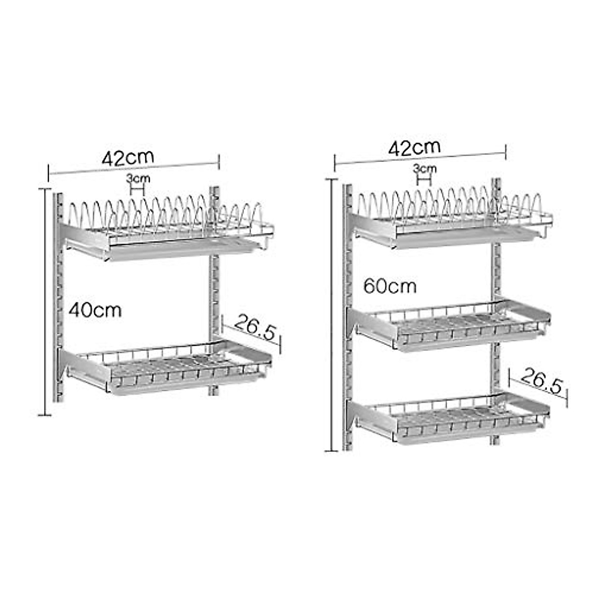 PLABCATNB Dish Rack,Kitchen Racks Drain Dish Rack Wall Mount Perforated Installation - 2 Layers / 3 Layers/3 Layers (2 Layers)