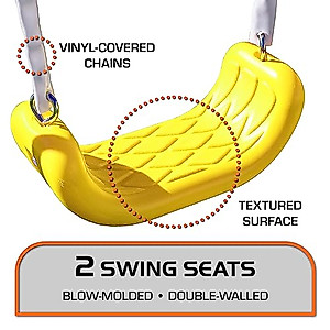 The Swing Company TSC-1023G Reese Galvanized Metal Swing Set: 5ft Slide, 2 Swings, Padded Saucer Swing and Anchor Kit, Capacity 500lb (5 Kids, Aged 3-8), Blue/Yellow