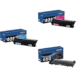 Brother TN-431C TN-431M TN-431Y DCP-L8410 HL-L8260 L8360 MFC-L8610 L8690 L8900 Toner Cartridge Set (Cyan Magenta Yellow, 3-Pack) in Retail Packaging