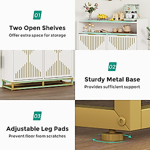 Condemo Double Tilt Out Trash Cabinet, Modern 20 Gallon Trash Bin Cabinets, Freestanding Recycling Cabinet, Storage Cabinet for Kitchen, Dining Room, Laundry, White and Gold (No Trash Can)