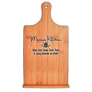 Mimi Gift Cookbook Stand Recipe Holder - Custom Engraved Bamboo Cutting Board Foldable Chef Easel Metal Hinge Kickstand iPad Tablet Compatible Christmas Birthday Mother Day Kitchen Decor (7.25x13.5)