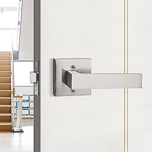 Probrico 10 Pack Square Door Lever Door Lock Handle Lockset Keyless Doorknobs Passage Knobs Lockset Interior Hallway Passage Closet in Satin Nickel