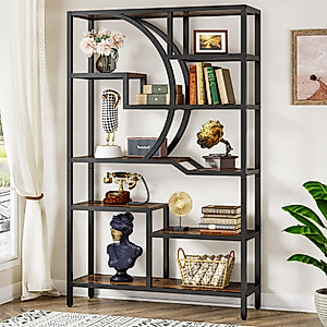Tribesigns 69" Tall Bookshelf, Industrial 6-Tier Etagere Bookcase, Freestanding Open Book Shelves, Wood Storage Display Shelving Unit with 9 Open Shelves for Home Office, Rustic Brown