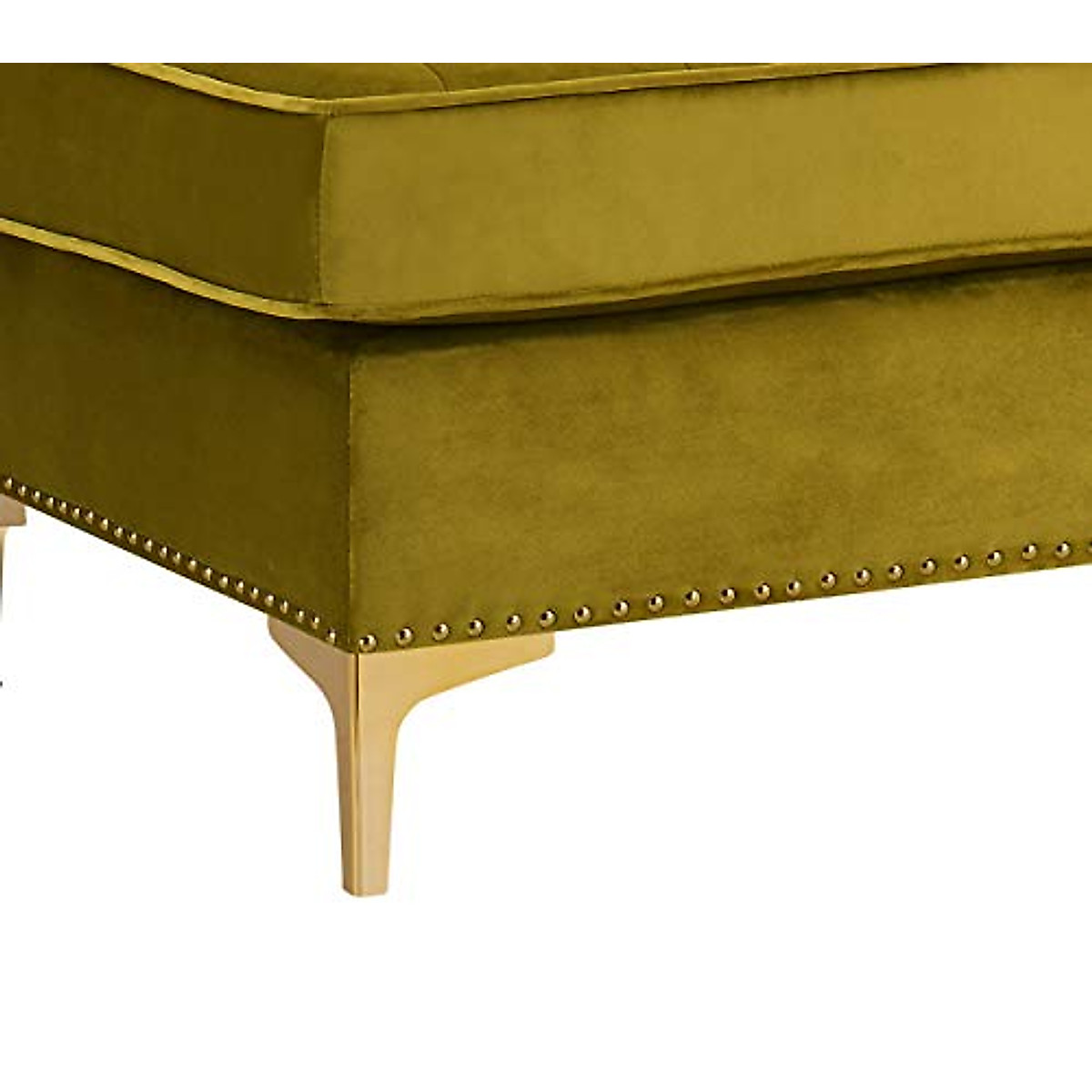 Iconic Home Levin Left Hand Facing Sectional Sofa L Shape Chaise Velvet Button Tufted Rolled Arm with Nail Head Trim Tone Metal Y-Leg with 2 Accent Pillows Modern Contemporary, Gold