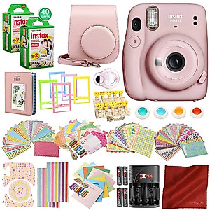 Fujifilm instax Mini 11 Instant Film Camera (Blush Pink) w/168 Piece Accessory Kit, x2 Instax Mini Instant Film (20 Exposures), Battery + Charger, Camera Case w/Strap, Selfie Lens & More