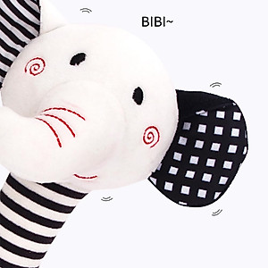 D-KINGCHY Baby Toys 0-12 Months, Black and White Newborn Toys, Soft Plush Rattle Stuffed Animal Toy with Teether and Sound, Developmental Hand Grip Toys (Elephant)