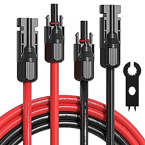 10AWG Solar Extension Cable 10 Feet, 10 Gauge Solar Panel Cables 10FT for Solar Systems, Car, RVs, and Boats, Tinned Copper PV Wire Ends with Solar Connector (10ft Red+10ft Black)
