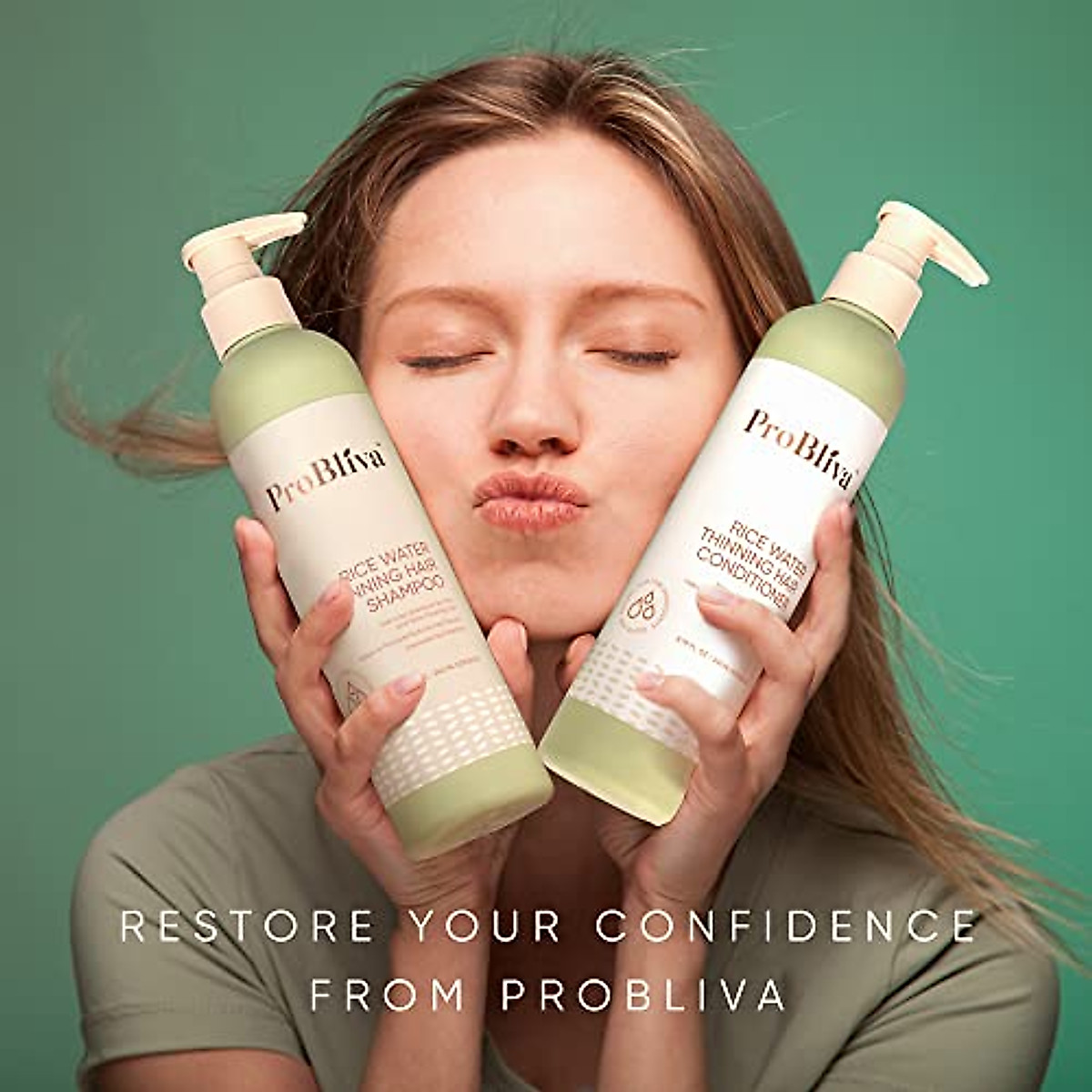 ProBliva Rice Water Shampoo and Conditioner Set for Hair Growth, Packed with Biotin, Caffeine, Reticulata Extract, Vitamin E, Hyaluronic Acid, Rosemary Oil, Daily Routine Shampoo For Thickening / Thinning Hair and Hair Loss, For Women