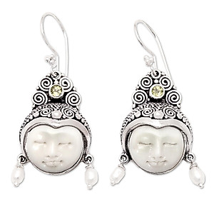 NOVICA Artisan Handcrafted .925 Sterling Silver Bone Dangle Earrings | Handmade Dangle Earring | Freshwater Pearl Earrings Dangle | Artisan Earrings | Jewelry Dangle Earring | Earrings Carved Bone