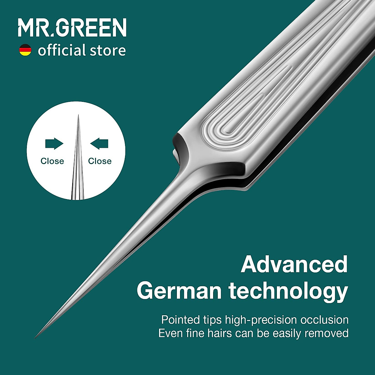 MR.GREEN Ingrown Hair Tweezers Needle Nose Pointed Tips Tweezers For Eyebrows Splinters Blackhead Removal Acne Clip Extractor (Long)