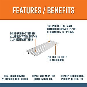 EZ-ACCESS Transitions Portable Self Supporting Aluminum Modular Entry Threshold Ramp Ideal for Doorways and Raised Landings, 1 Inch