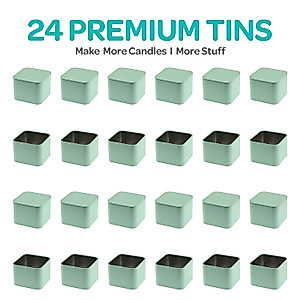 Hearts & Crafts Mint Square Tins with Lids - 24 Pack 8 oz Tin Cans for Candles Durable, Heat Resistant, Non-Rusting Tin Containers for Candle Making, Crafts, Gifts, and Storage and DIY Projects