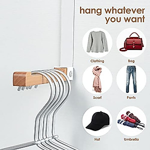 Over The Door Hooks, Foldable Sturdy Metal Wood Combined Door Laundry Hanger with Anti Slip Strip, Portable Door Back Mounted Non-Perforated Clothes Bag Robes Coats Storage Rack Wreath Hanger(2pcs)