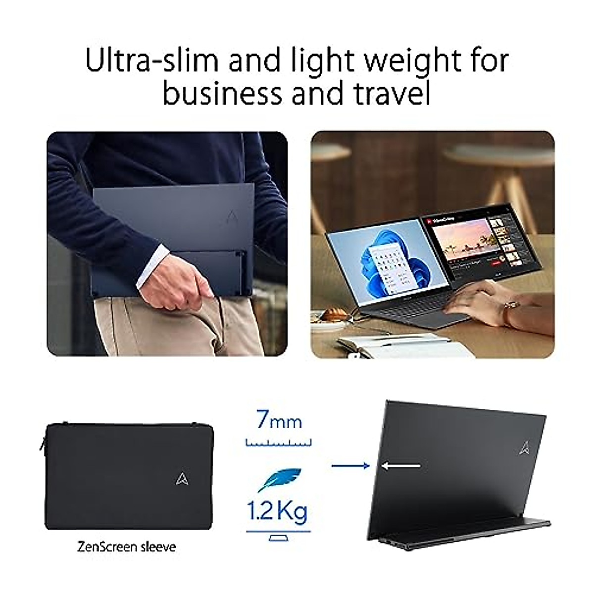 ASUS ZenScreen 16” 16:10 Portable Monitor (MB16QHG) - WQXGA (2560 x 1600), IPS, 120Hz, 100% DCI-P3, Eye Care, L-Shaped Kickstand, Tripod Mountable, USB-C, HDMI, DisplayHDR™ 400, 3-Year Warranty,Black