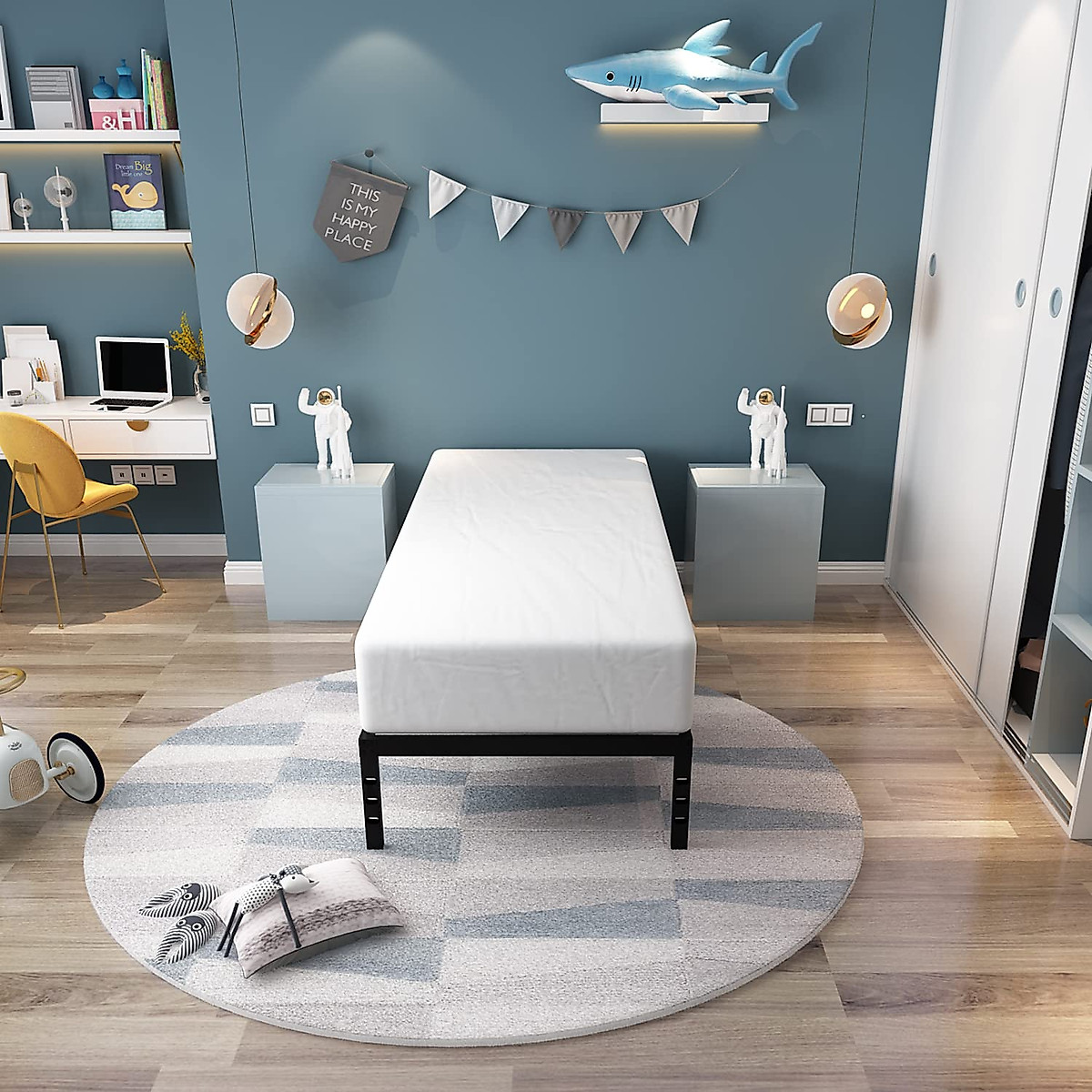 OmiNight Twin Bed Frame 18 Inch Tall Metal Frames 3500lbs Heavy Duty Steel Slat Support Platform No Box Spring Needed Easy Assembly-Black…