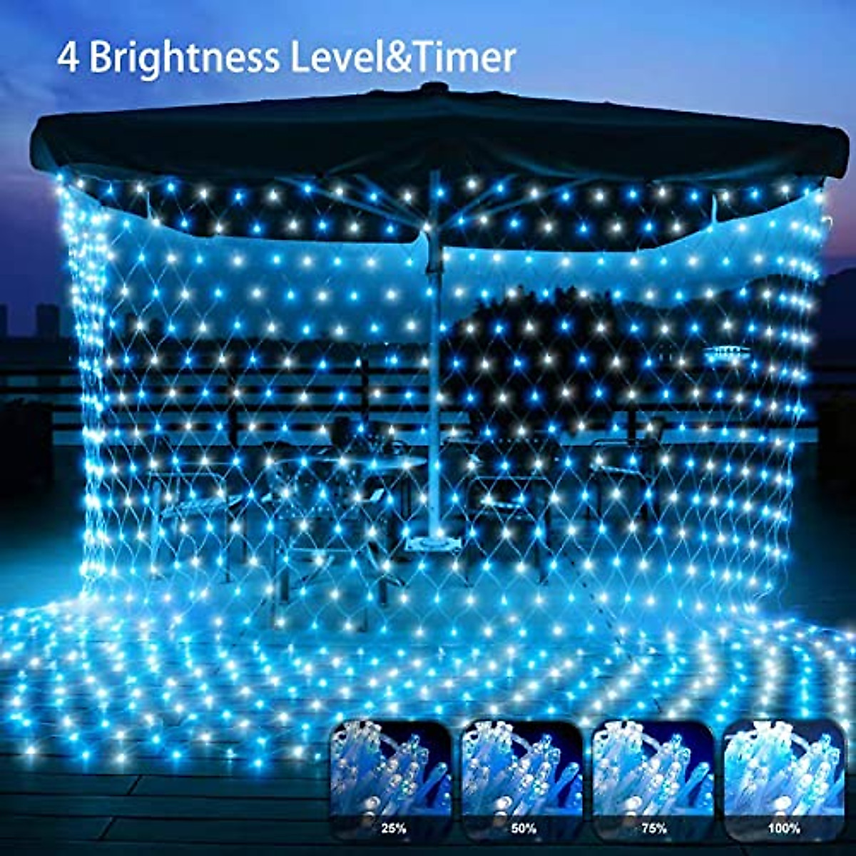 Net Lights Outdoor Christmas Net String Lights Plug in 9.8ft x 6.6ft Connectable Mesh Fairy Light 200 LEDs Waterproof Garden Tree Lights 8 Modes with Remote for Yard Fence Gazebo Decor(White+Blue)