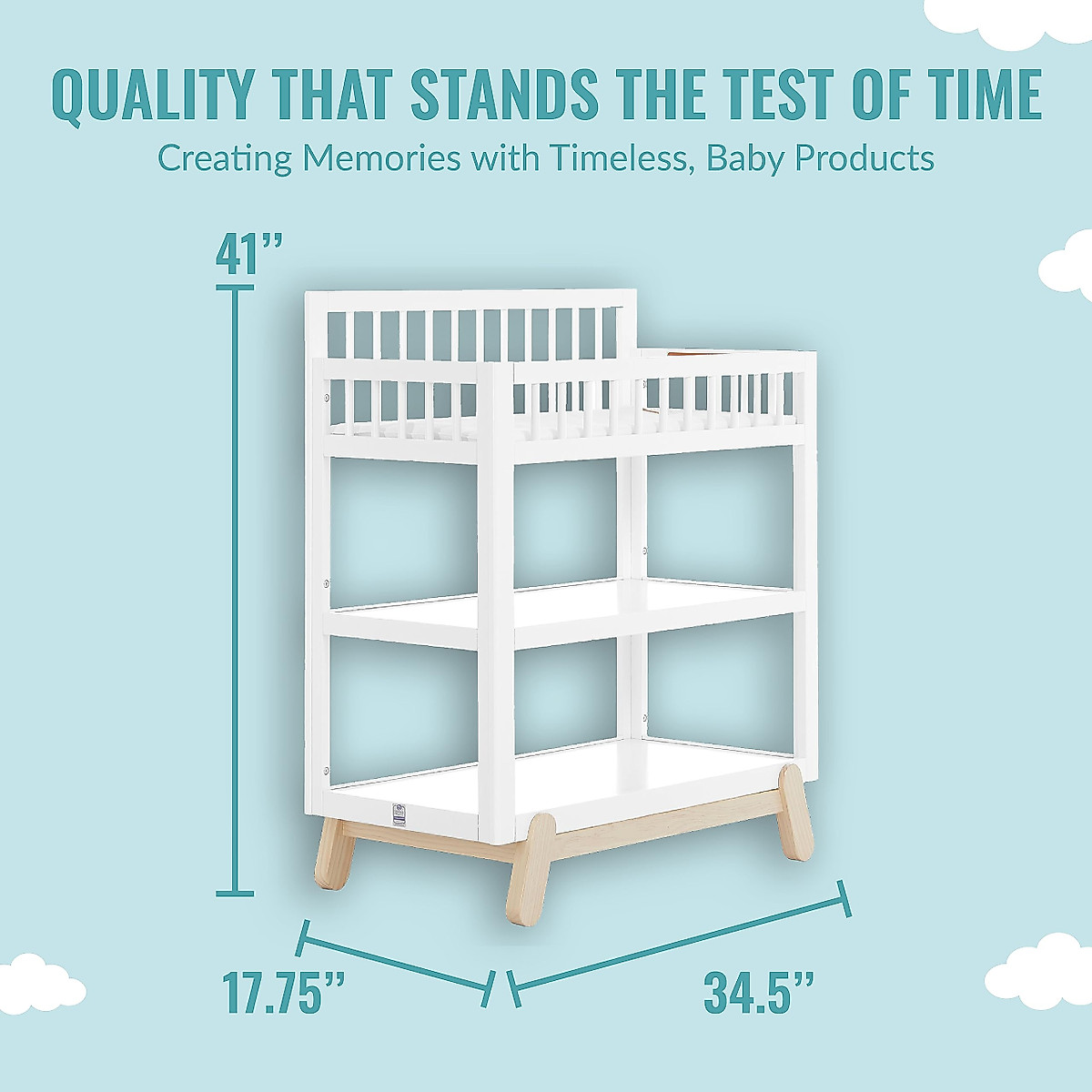 Dream On Me Hygge Changing Table in Weathered Vintage Oak, Greenguard Gold & JPMA Certified, Comes with Safety Belts & 1” Changing Pad, Easy to Clean, Safe Wooden Furniture
