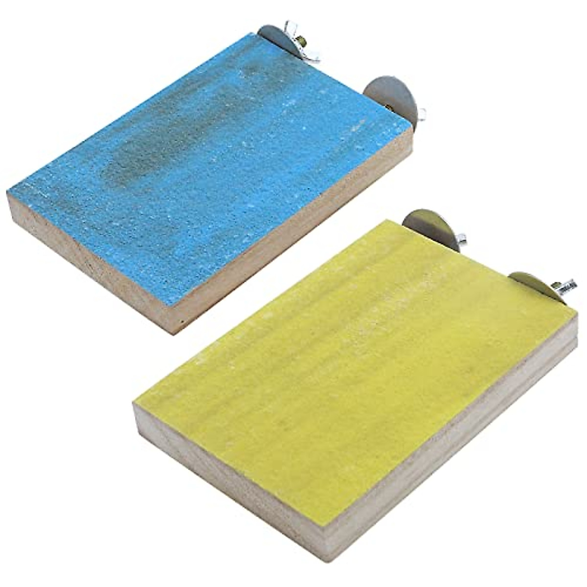 T Tulead 2PCS Wood Bird Perch Stand Platform Cage Accessories Multifunctional Parakeet Parrot Perch Stand (Blue,Yellow)