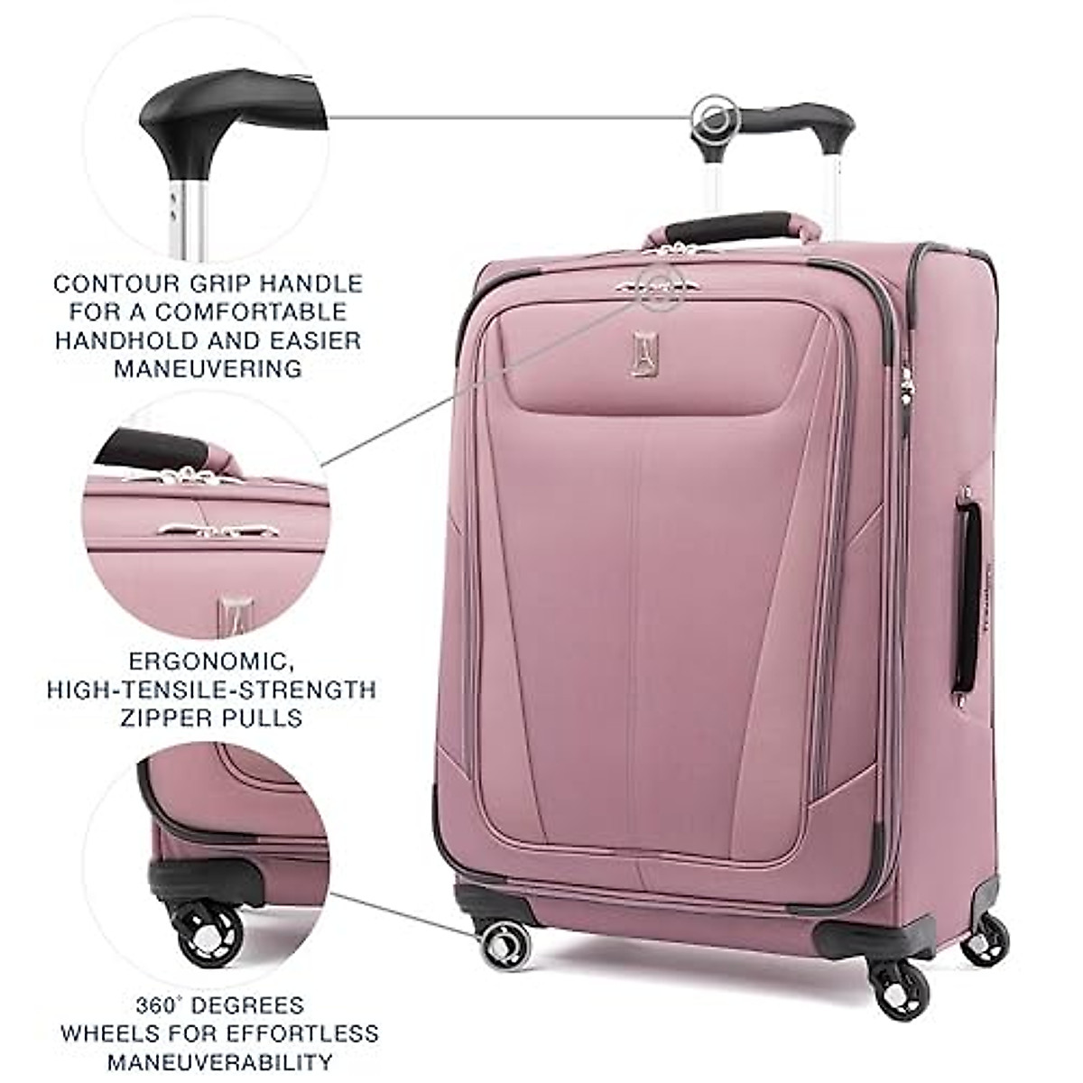 Travelpro Maxlite 5 Softside Expandable Luggage with 4 Spinner Wheels, Lightweight Suitcase, Men and Women, Dusty Rose Pink, Checked-Medium 25-Inch