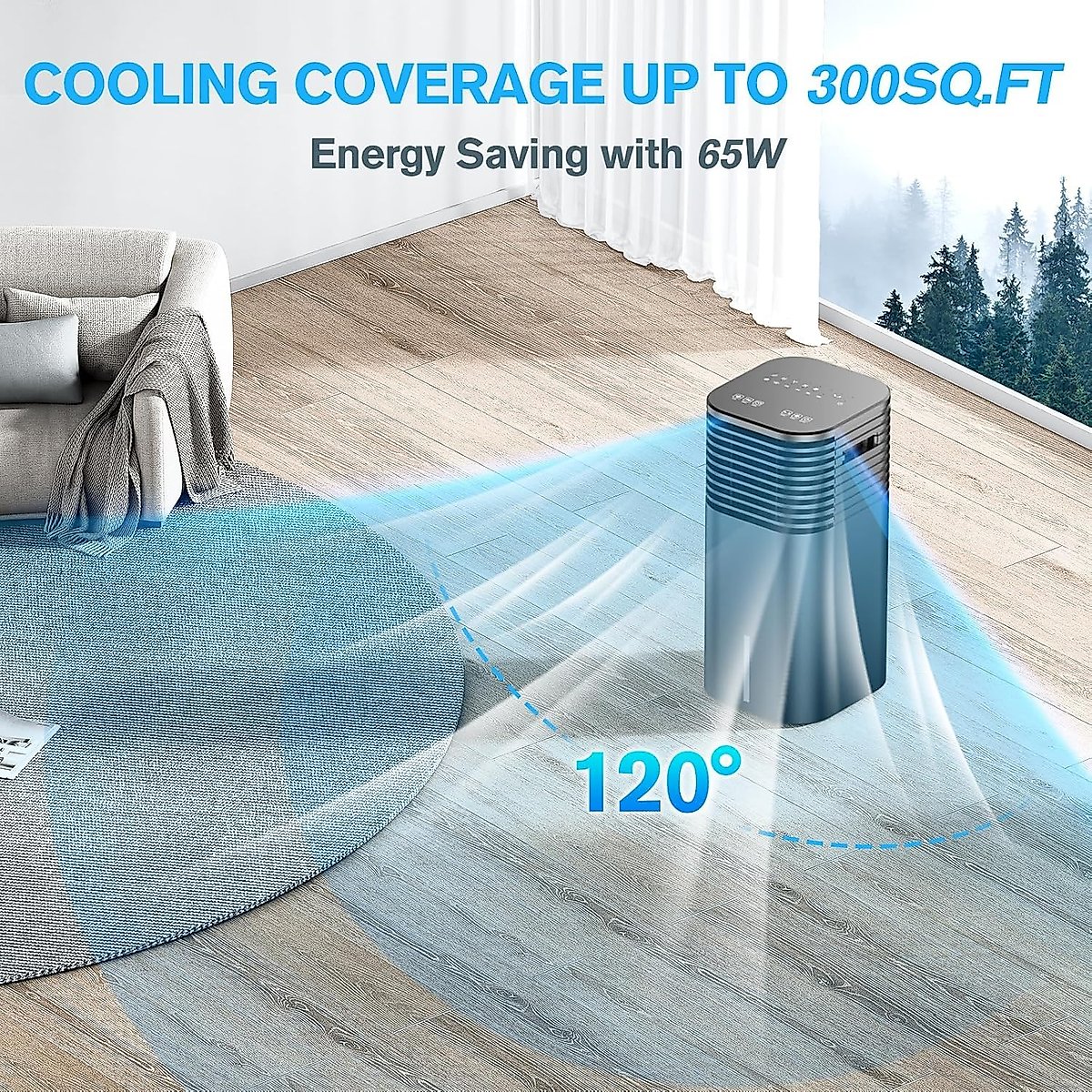 Windowless Portable Air Conditioner, 15H Timer & 120°Oscillation, 3-IN-1 Portable AC Unit with Remote, 2-Gal Tank, 3 Modes & 3 Speeds, Ultra-Quiet 24" Ventless Swamp Cooler for Room Home Office