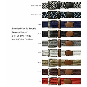 Braided Elastic Stretch Belt Casual Weave Canvas Fabric Woven Belt 1-3/8" Wide, 2 Count (Black/Blue/Navy- Black/Gray/White, L)