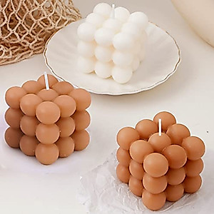 Bubble Candles Light Brown White Coffee Scented for Men & Women, Soy Cube Cute Shaped Small Bubble Candles Trendy Funny Cool Square Candle Aesthetic Shelf Coffee Table Decor