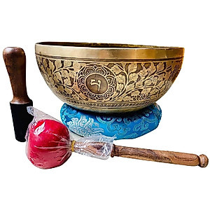 Singing Bowl Nepal -12 Inches Master Healing"Buddha Shakti Carved Tibetan Singing Bowl,Meditation Bowl, Tibetan Bowls, Free Singing Bowl Silk Cushion, Striker and Drum Stick