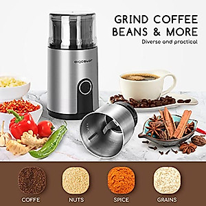 Aigostar Coffee Grinder Electric, 160W Detachable Coffee Bean and Spice Grinders, Stainless Steel Blade & Removable Bowl, Easy Cleaning, 2.6 OZ, Black