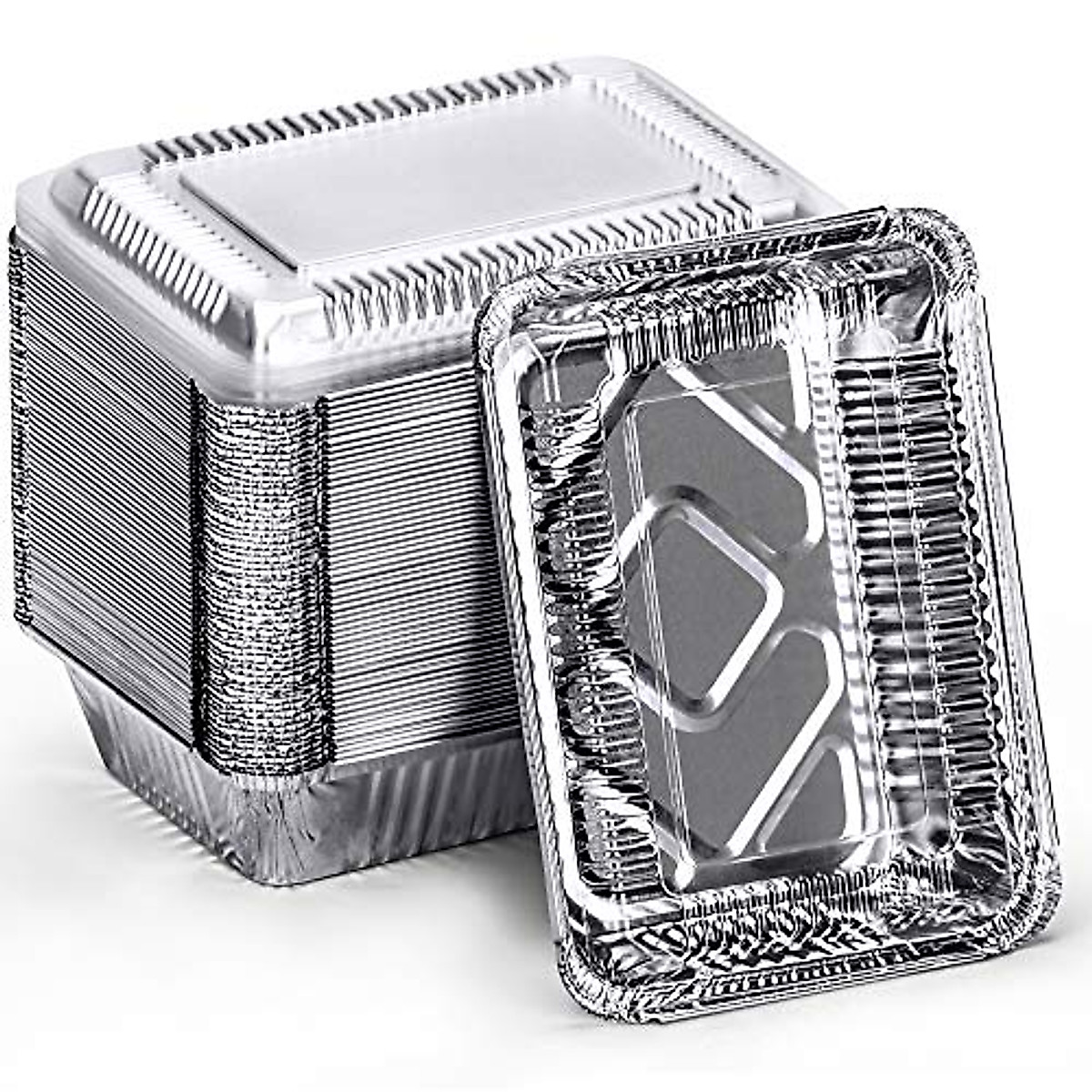 DecorRack 14 2.25 Lb Aluminum Pan with Dome Lid, Heavy Duty Rectangular Tin Foil Pans, Perfect for Reheating, Baking, Roasting, Meal Prep, To-Go Containers, Environmentally Friendly (Pack of 14)