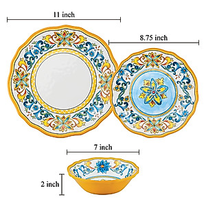 UPware 12-Piece Melamine Dinnerware Set, Includes Dinner Plates, Salad Plates, Bowls, Service for 4. (Chianti)