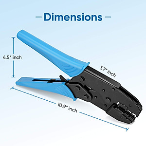 TICONN Crimping Tool for Heat Shrink Connectors - Ratcheting Wire Crimper - Crimping Pliers - Ratchet Terminal Crimper - Wire Crimp Tool (30C, Blue)